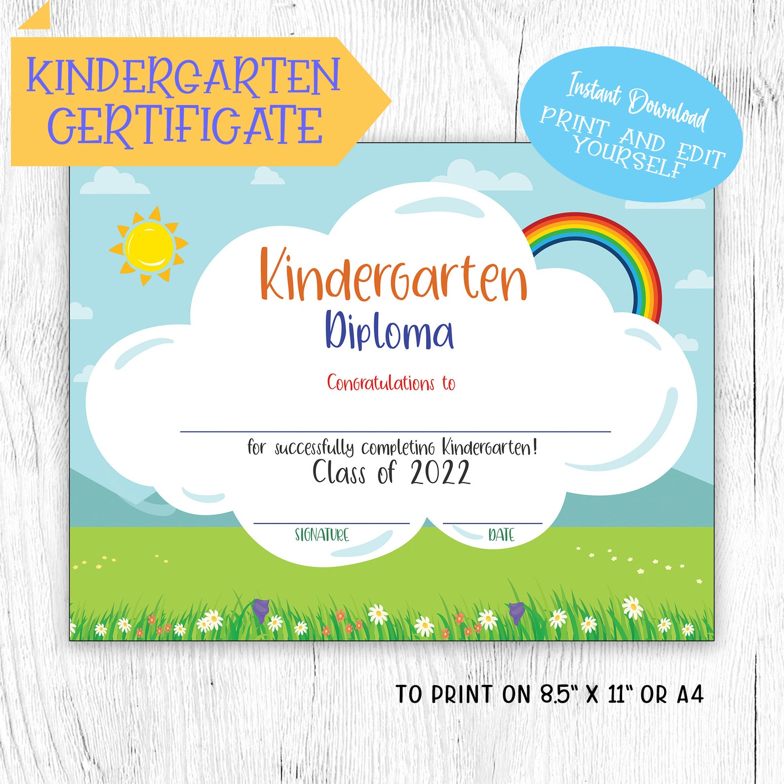 2022 Printable DIY Kindergarten Certificate Diploma Instant - Etsy Canada