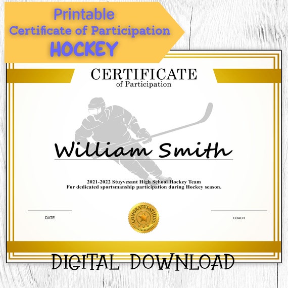 DIY Editable and Printable Sports Certificate Template Hockey | Etsy