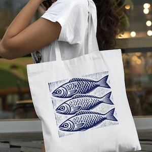 Trending Fisherman Aesthetic Fish Tote Bag – 100% Cotton, Reinforced ...