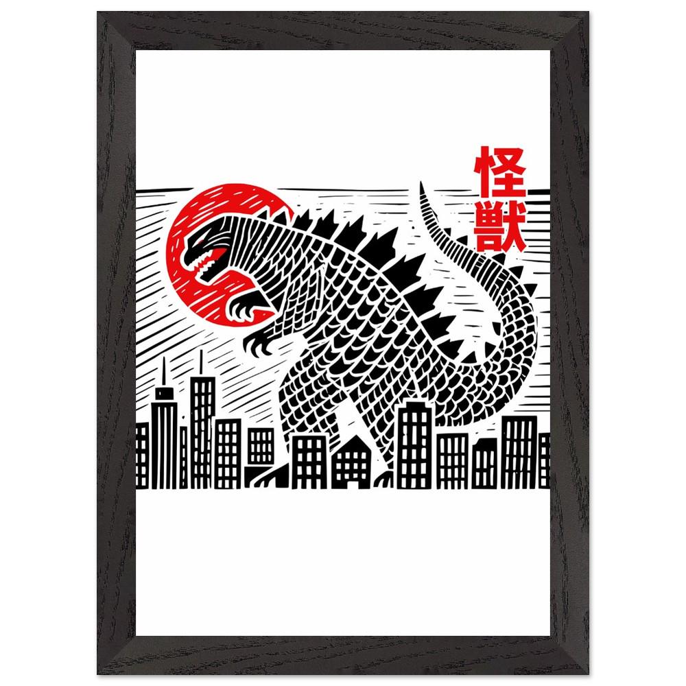 Godzilla Japanese Art Poster: Framed Japanese Block Print Style - Etsy