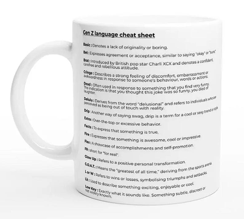 Gen Z Language Cheat Sheet Mug – Glossy Ceramic, Dishwasher & Microwave ...