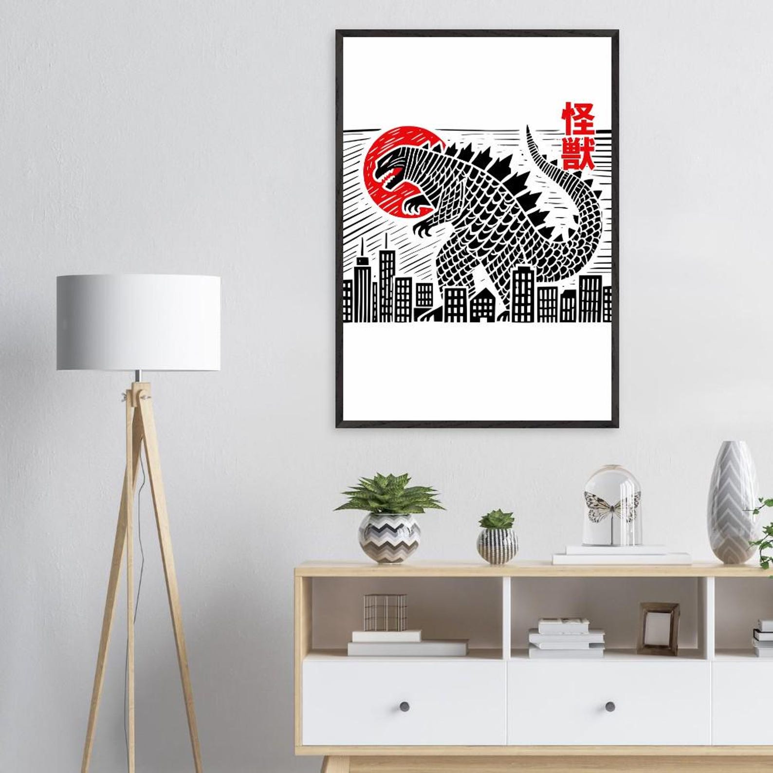Godzilla Japanese Art Poster: Framed Japanese Block Print Style - Etsy