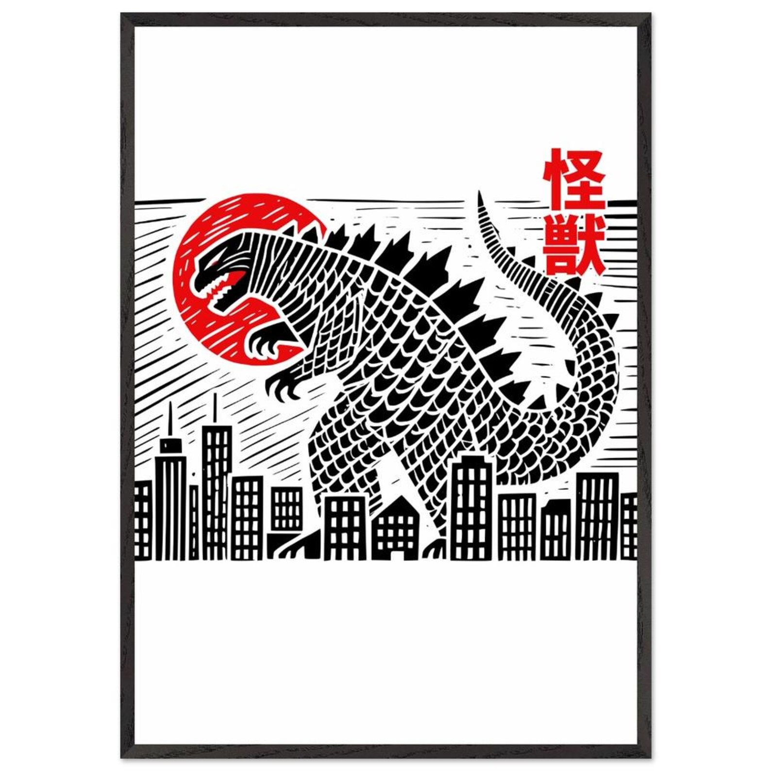 Godzilla Japanese Art Poster: Framed Japanese Block Print Style - Etsy