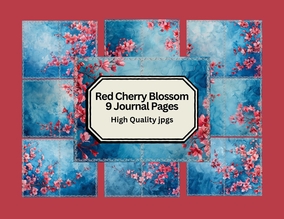 Red Cherry Blossom Journal Pages, Junk Journal, Scrap Book, Art Junk ...