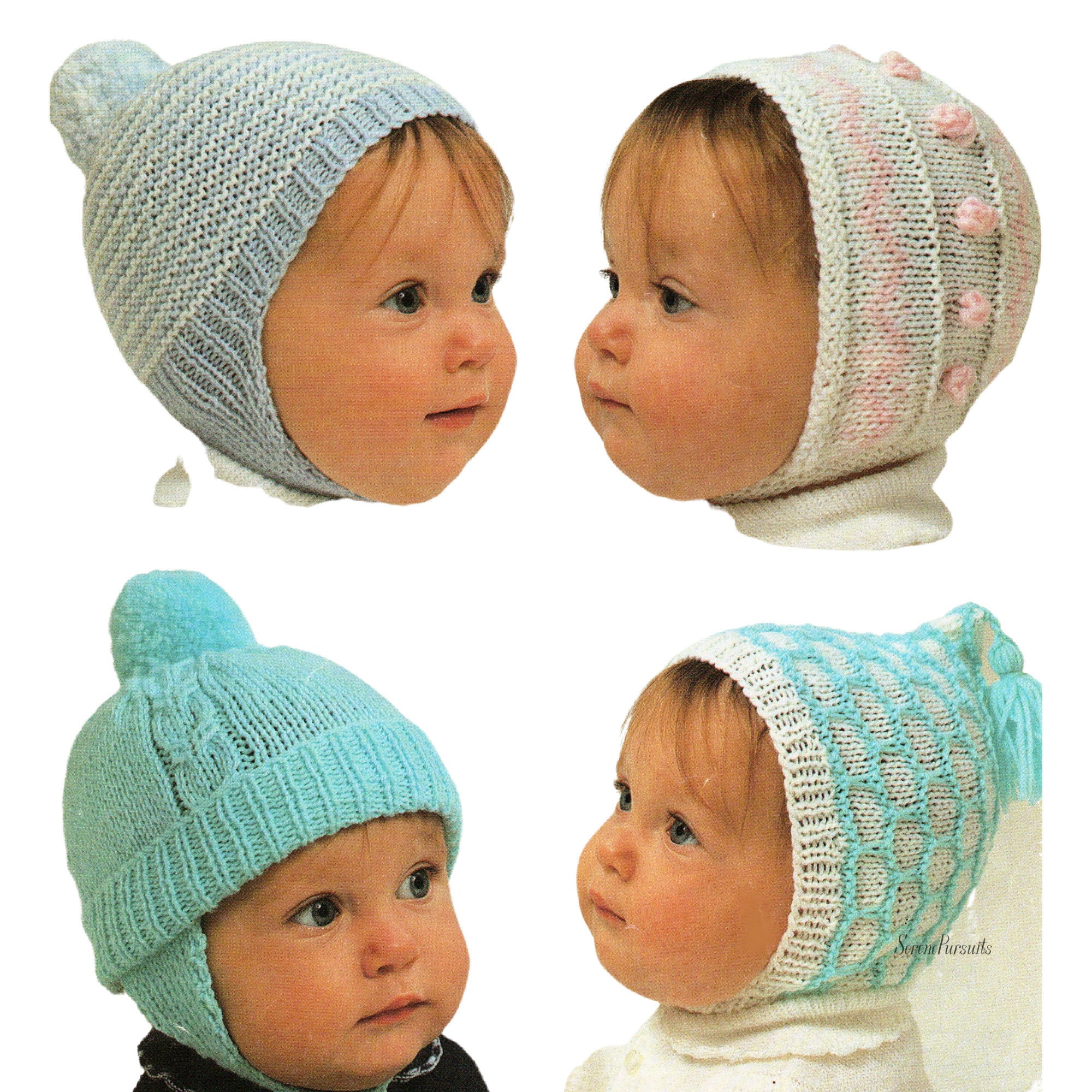 Modèle de tricot bonnets pour bébé x 4 téléchargement pdf. 2 tailles ...