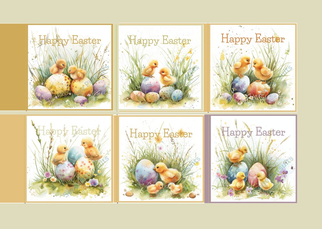 Easter Cards, Chicks and Eggs Card Prints for Folding, Made for A4 Size ...