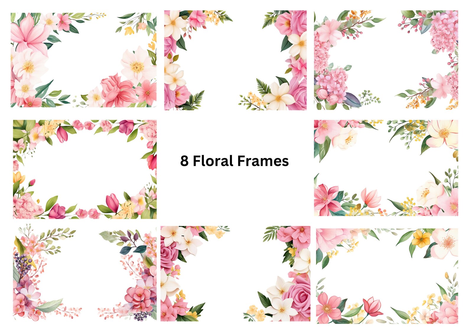 Clipart Spring Floral Frames, 8 Frames, High Quality Clipart, Pgn, Dpi ...