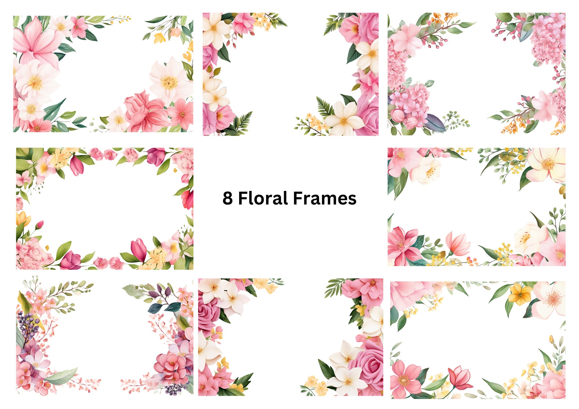 Clipart Spring Floral Frames, 8 Frames, High Quality Clipart, Pgn, Dpi ...