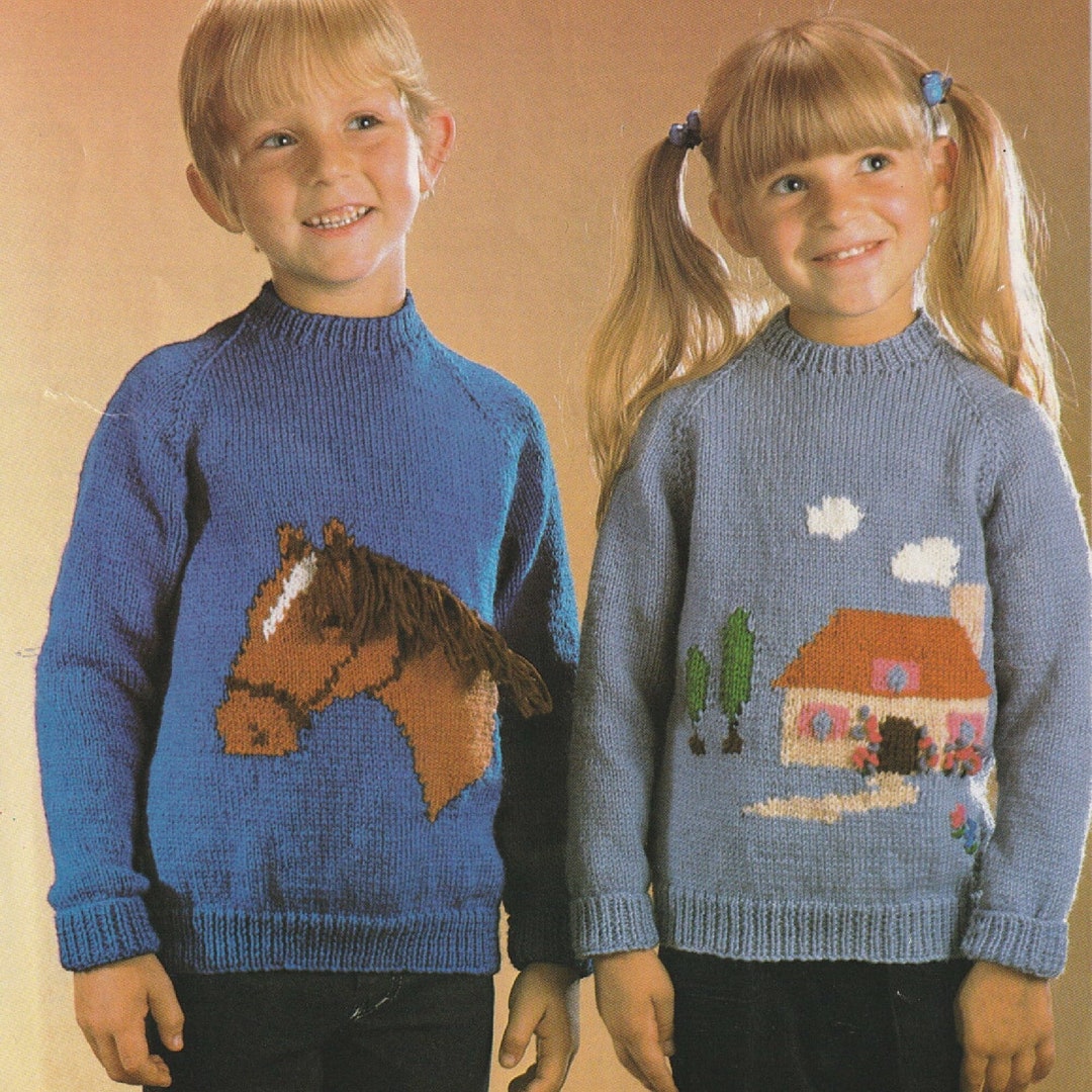 Children's Jumper/sweater Knitting Pattern Pdf Download. 4 Sizes 56 Cm ...