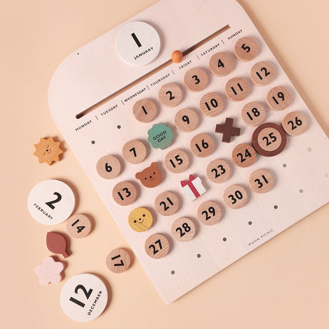 Wooden Perpetual Calendar for kids in Classroom Playroom | Etsy