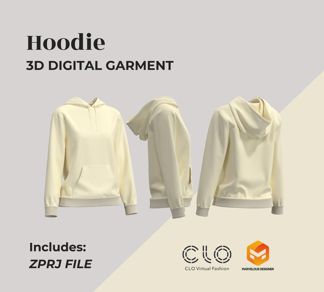 Sudadera con capucha para mujer con prenda digital 3D ZPRJ - Clo 3D ...