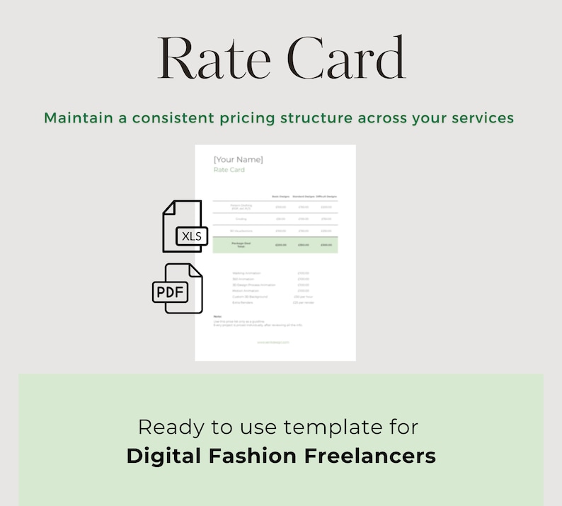 Rate Card - Professional Templates for Digital Fashion Freelancers Pdf ...
