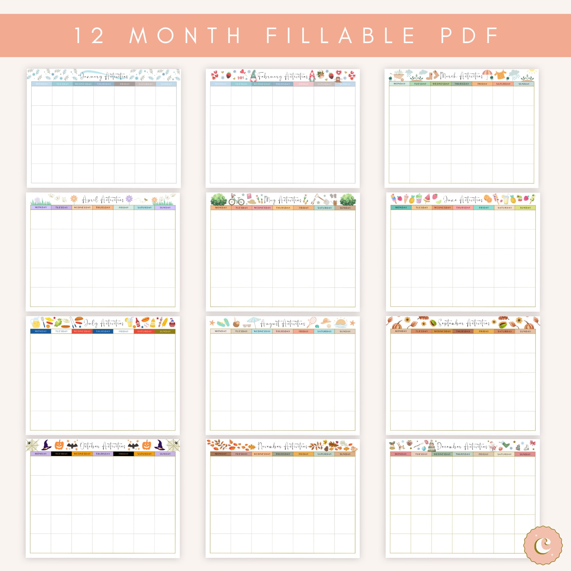 Monthly Activity Calendar Planner Fillable, Family Community Event ...