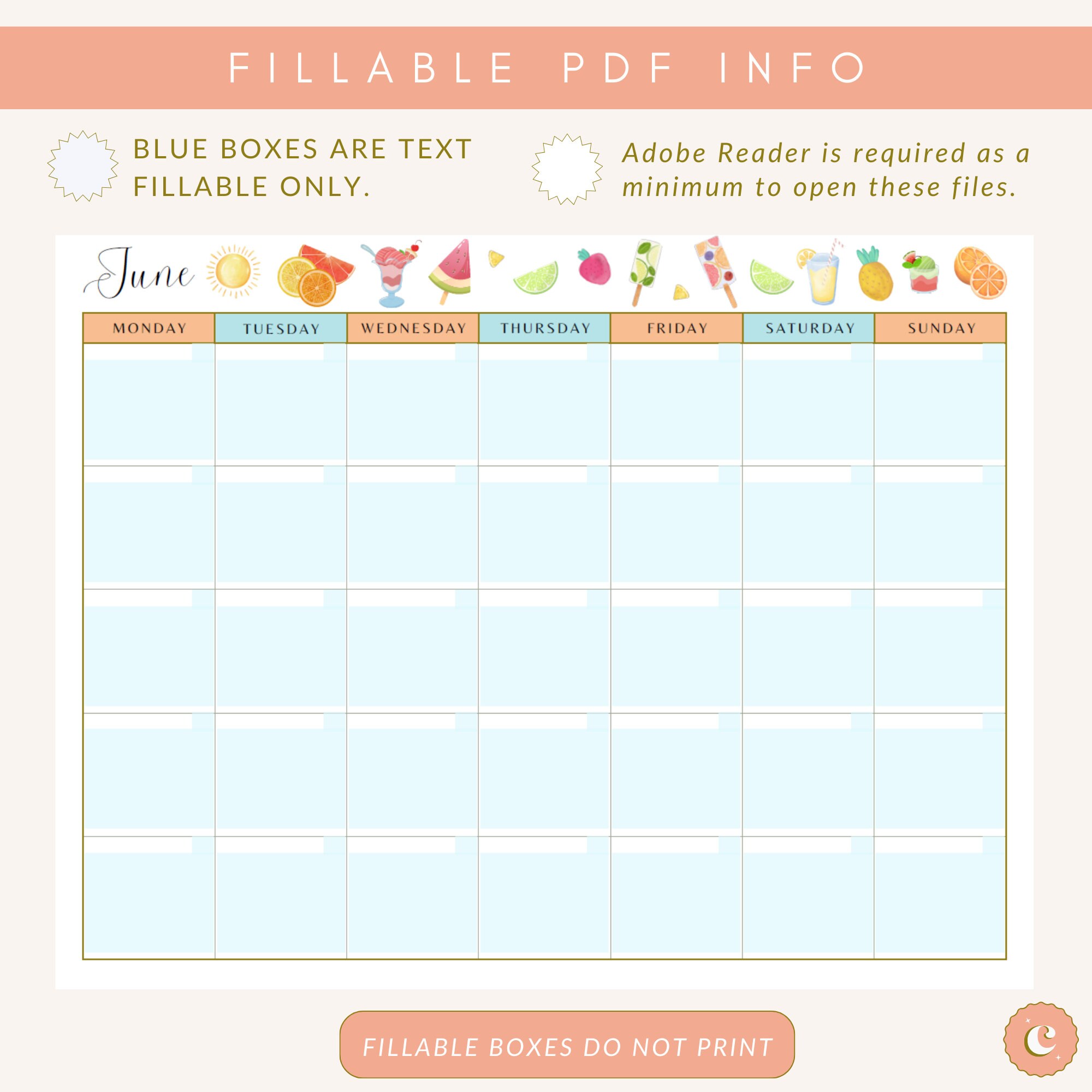 Editable June 2024 Calendar Fillable Summer Planner Kids School Holiday ...