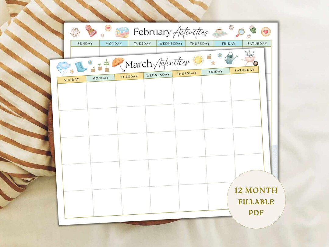 Monthly Activity Calendar Planner Fillable, Family Community Event ...