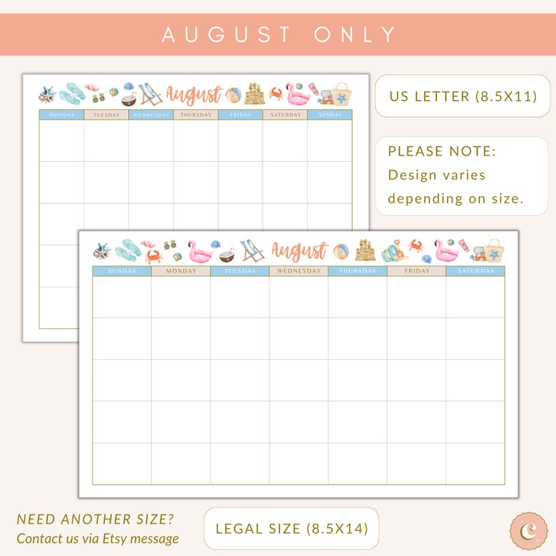 Editable August Calendar Planner Monthly Weekly Plan Printable Summer ...
