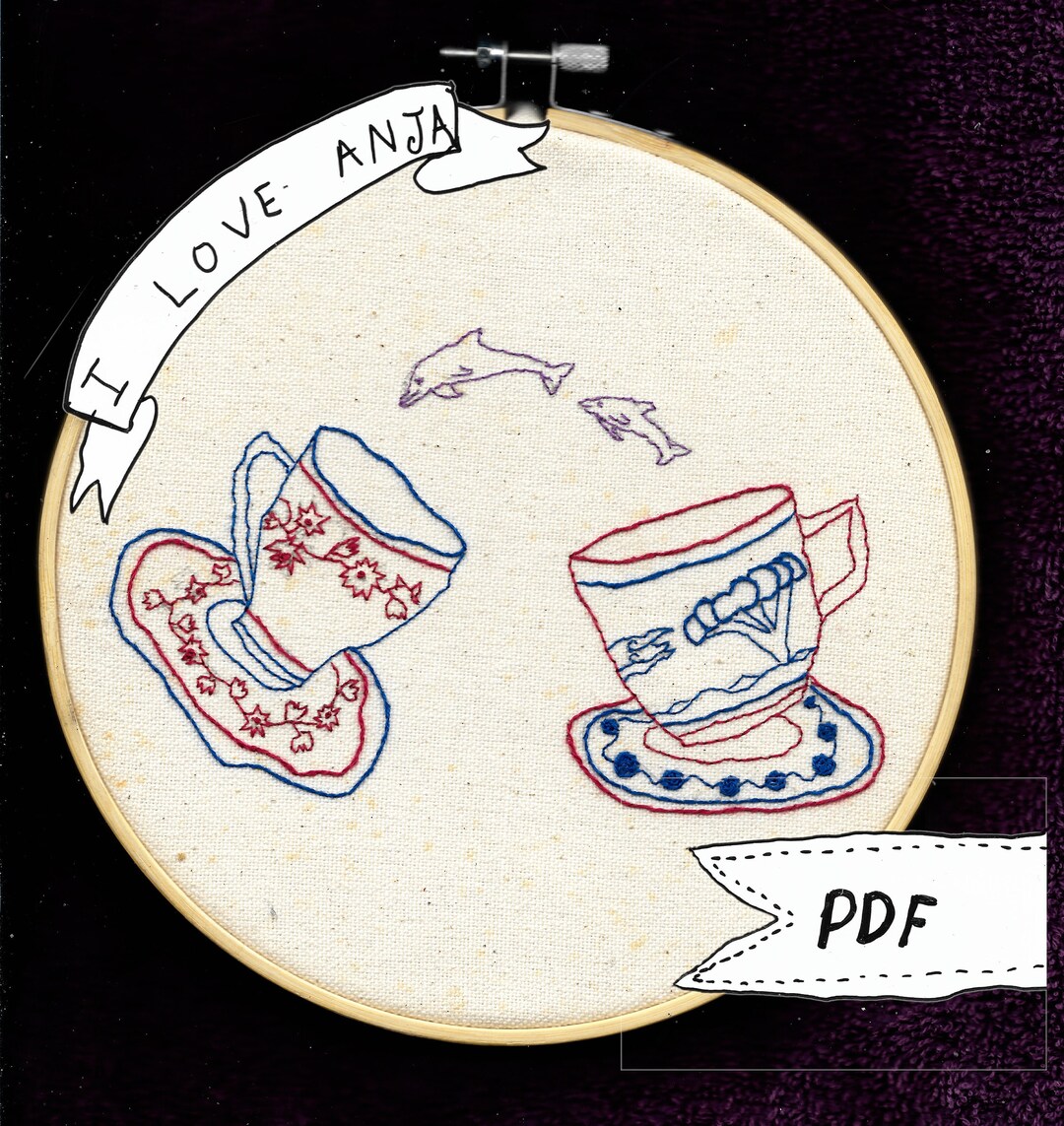 PDF PATTERN - Teacup Dolphins - Hand Embroidery Digital Pattern - Etsy