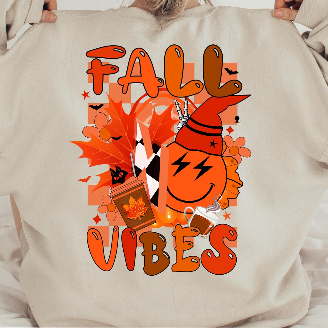 Fall Vibes PNG SVG, Retro Fall Png, Smiley Face Lightning Bolt Svg ...