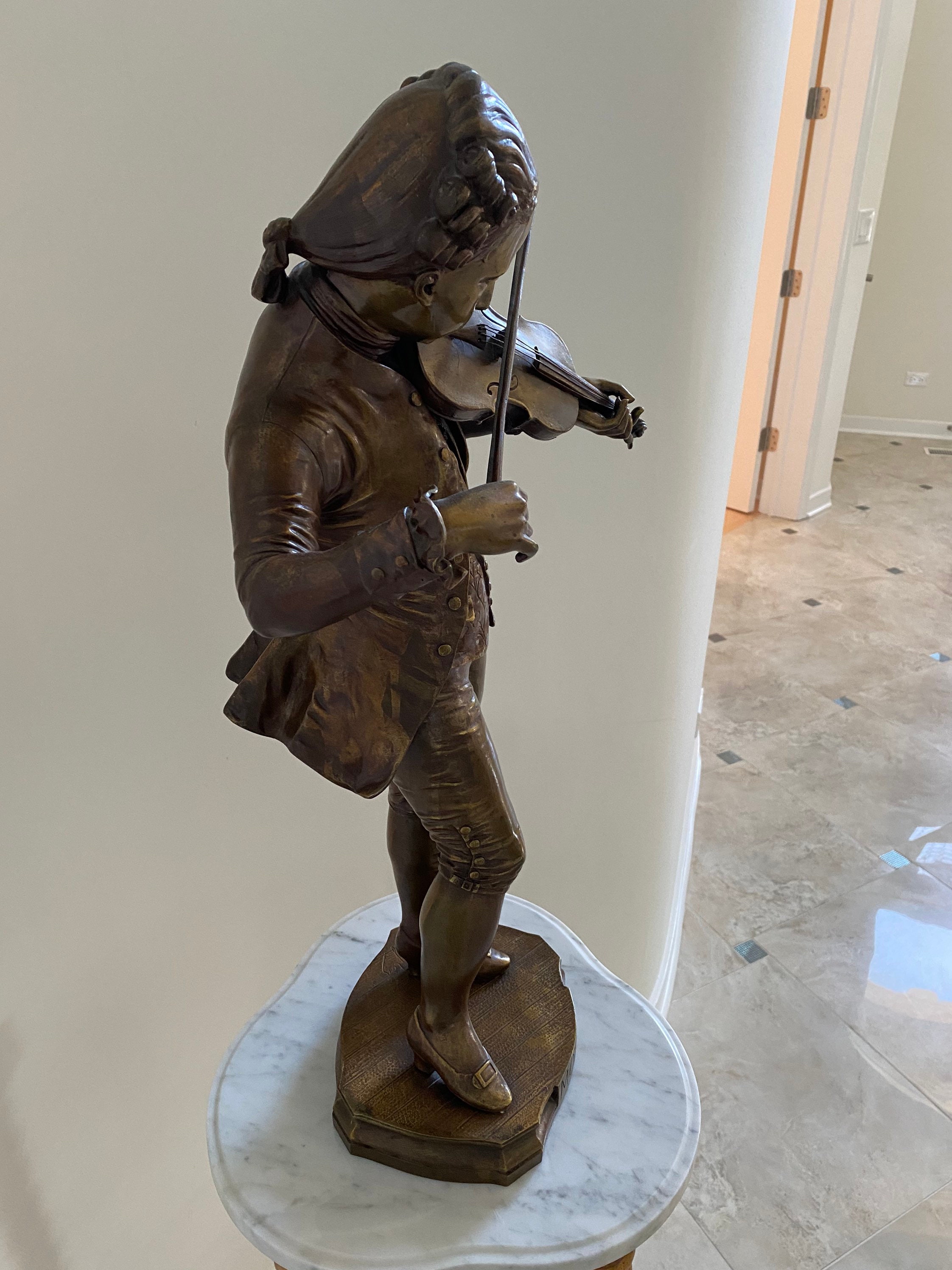 19th Century Brown Patina Bronze of Mozart Playing Violin, by G Gueyton ...