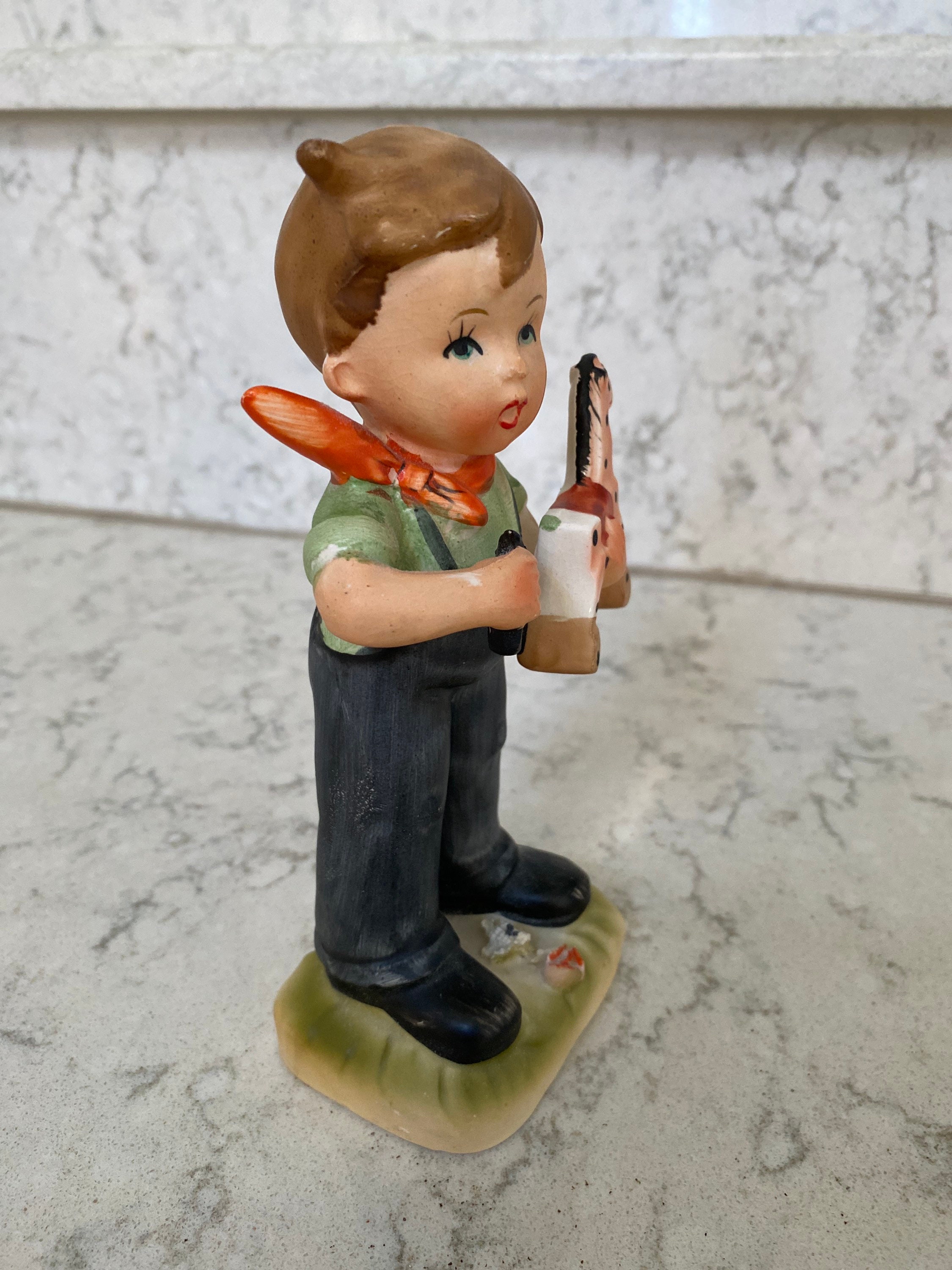 Vintage Erich Stauffer Porcelain Figurine Boy With Toy Horse - Etsy