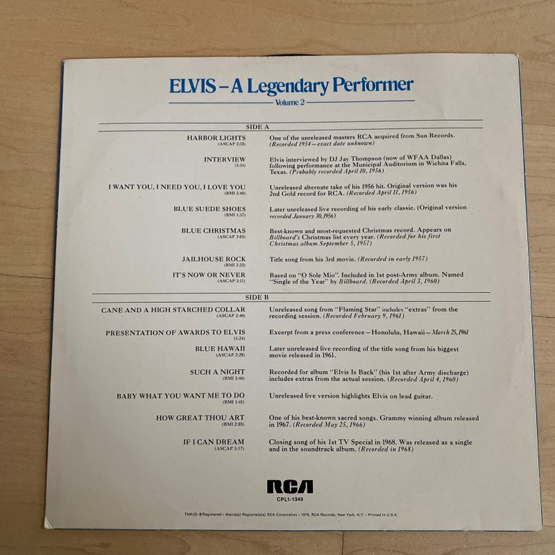 1976 Elvis Presley A Legendary Performer Volume 2 Vinyl Record Album ...