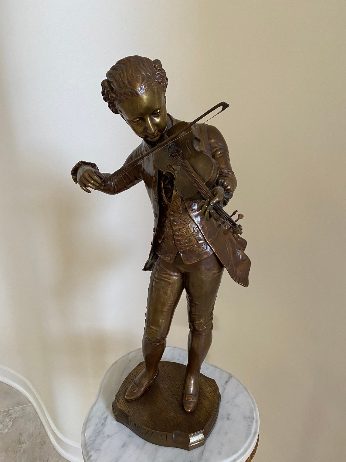 19th Century Brown Patina Bronze of Mozart Playing Violin by - Etsy