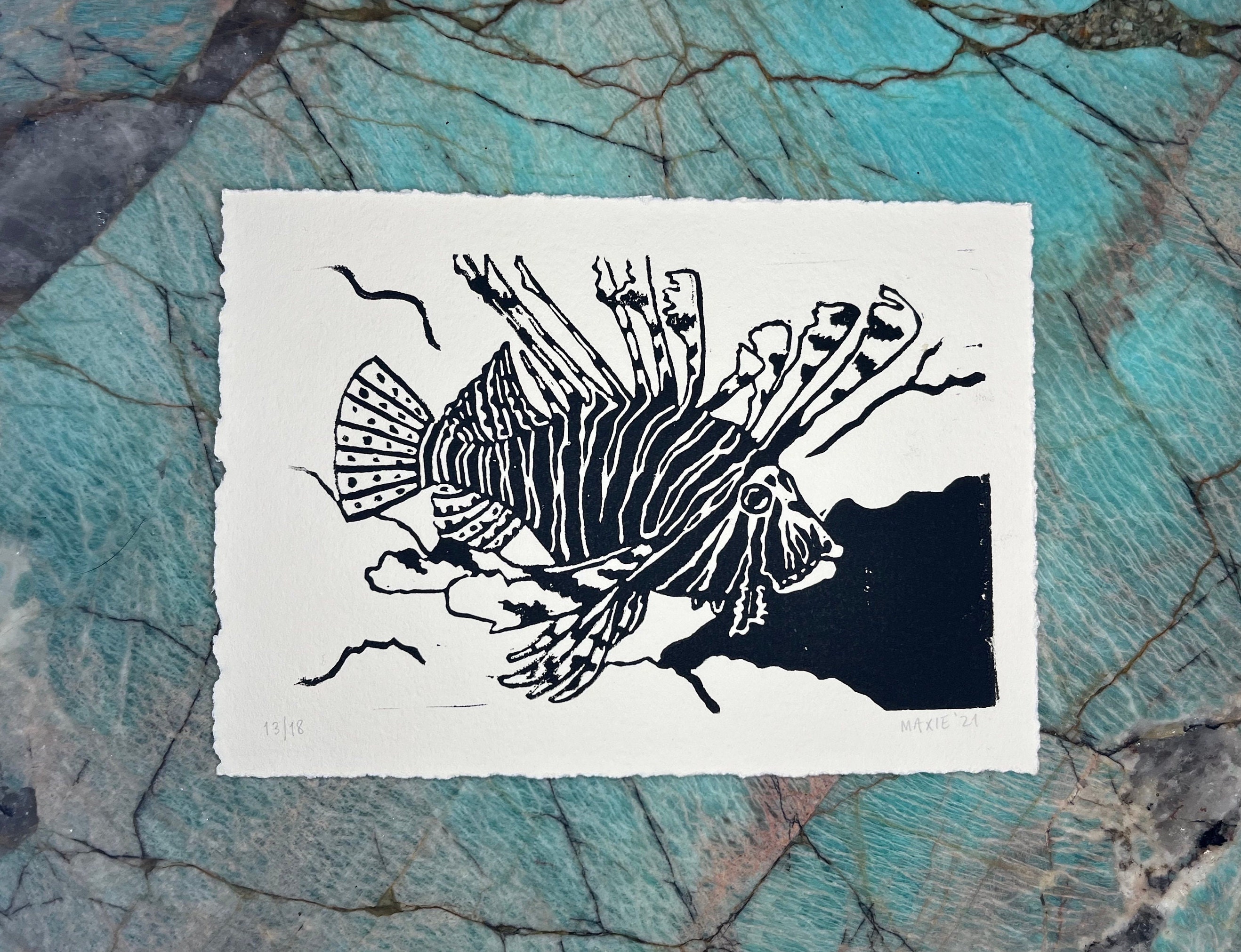 Lionfish Linocut Print Original Handmade - Etsy
