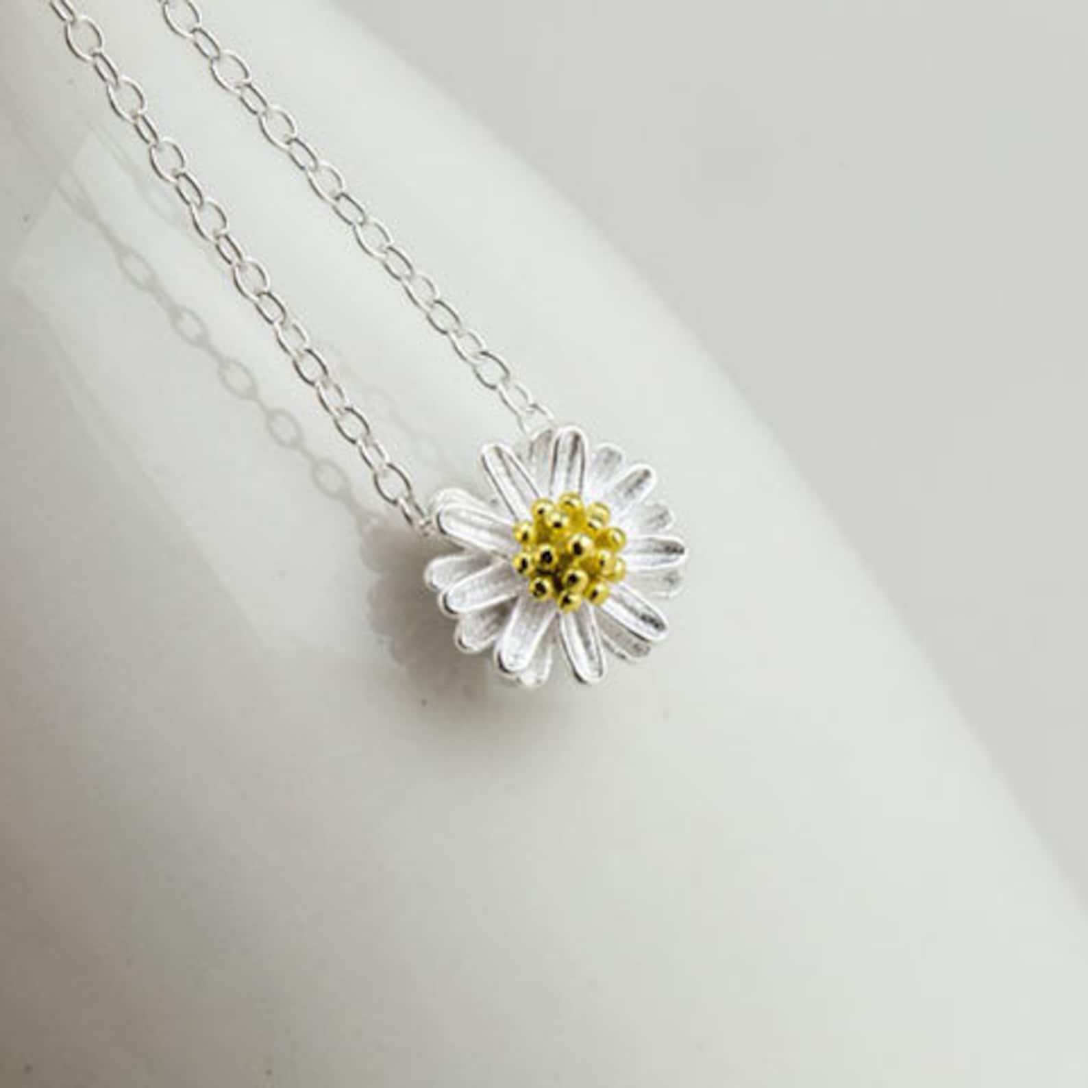 Daisy Pendant Necklace, Sterling Silver Chain Jewelry With Small Charm ...