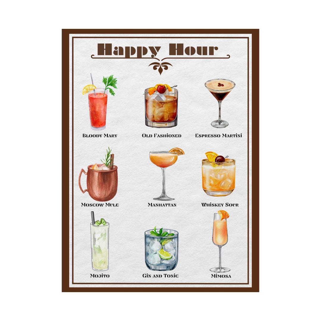 Happy Hour Cocktails Drinks Poster - Etsy