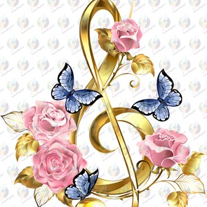 Musical Key With Pink Roses Gold Musical Key Design Musical Lovers Svg ...
