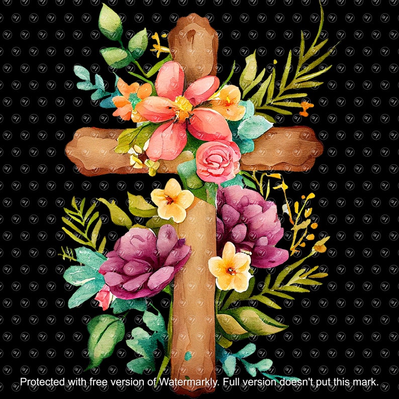 Easter Cross Flowers Watercolor Clipart Graphic Cross - Etsy