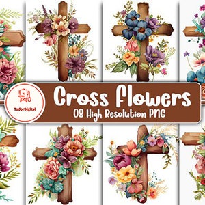 Easter Cross Flowers Watercolor Clipart Graphic, Cross Clipart, Flowers ...