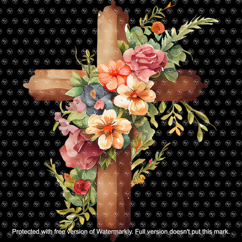 Easter Cross Flowers Watercolor Clipart Graphic Cross - Etsy