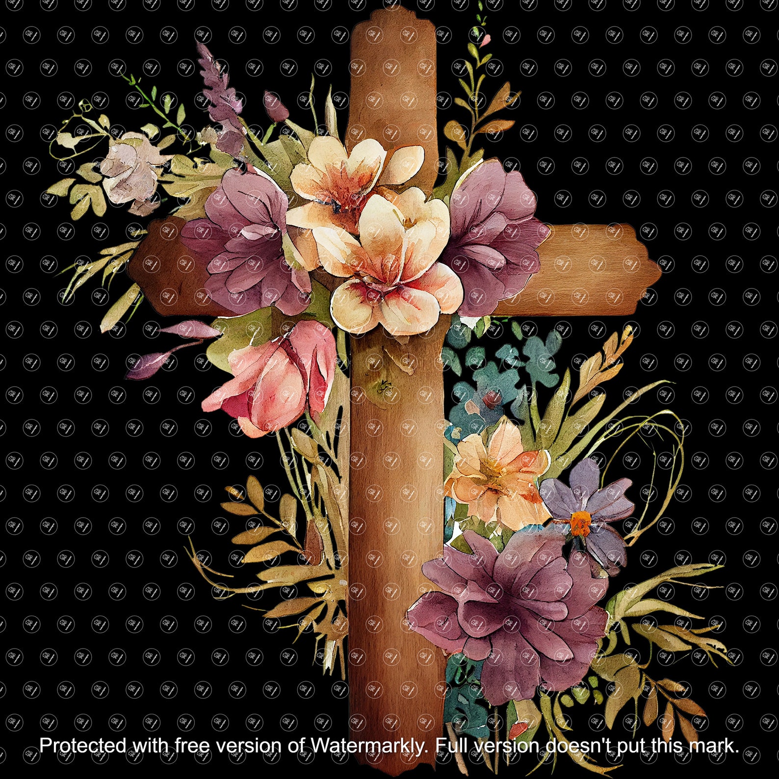 Easter Cross Flowers Watercolor Clipart Graphic Cross - Etsy