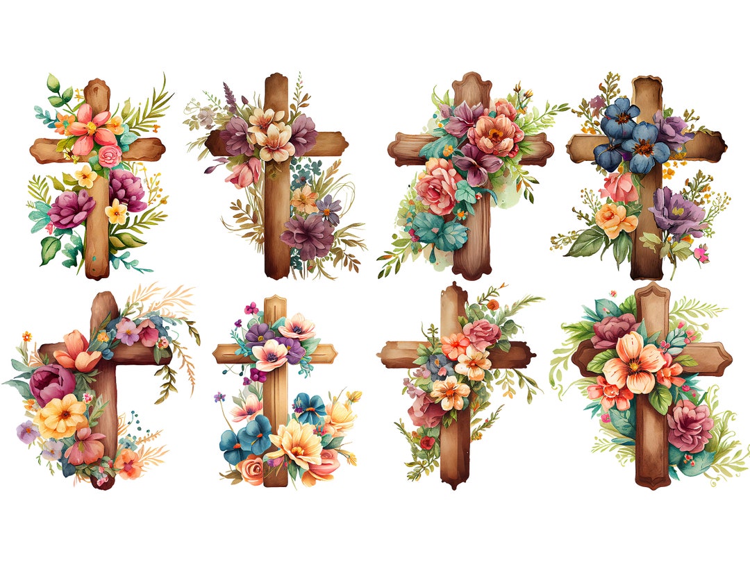 Easter Cross Flowers Watercolor Clipart Graphic, Cross Clipart, Flowers ...