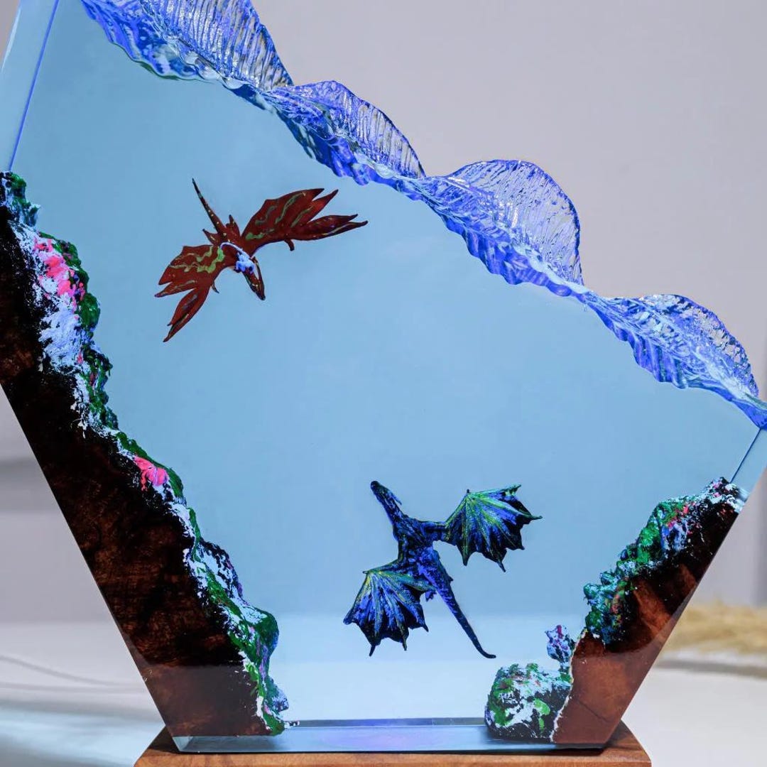 Ice Dragon Avatar Resin Lamp, Fantasy Epoxy Light, Handmade LED Night ...