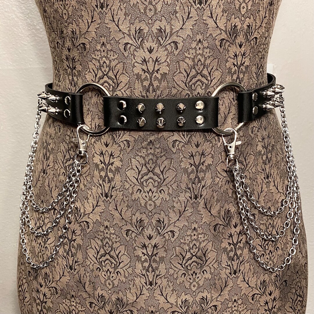 Vegan Leather Spiked Chain Belt - Etsy
