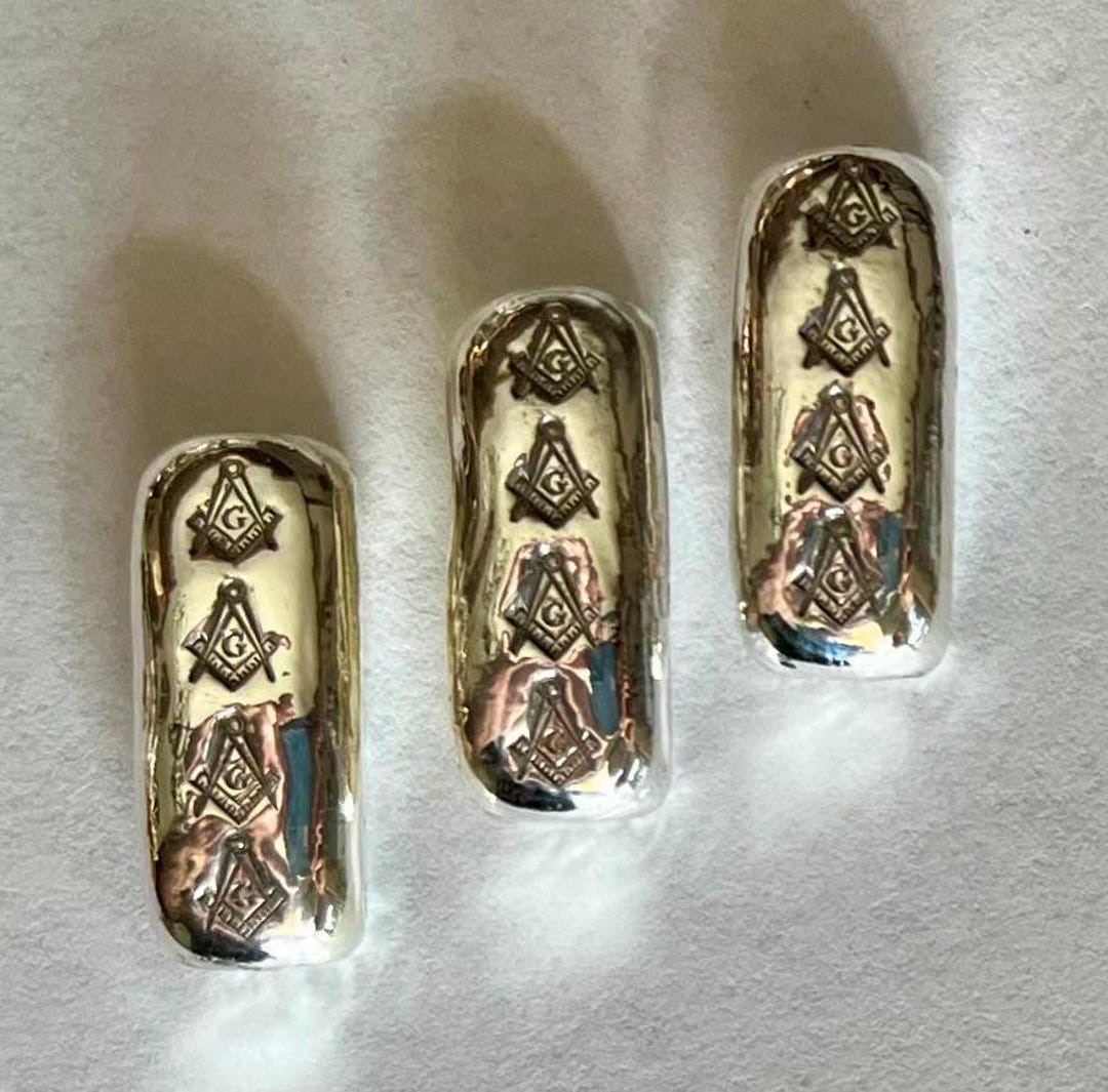 1 Oz Silver PROOF .999 Masonic Free Mason 3 Bars Hand Poured Bars 10g ...