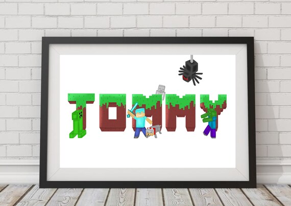 Personalised Minecraft Themed Framed Picture A4 Wall Decor | Etsy