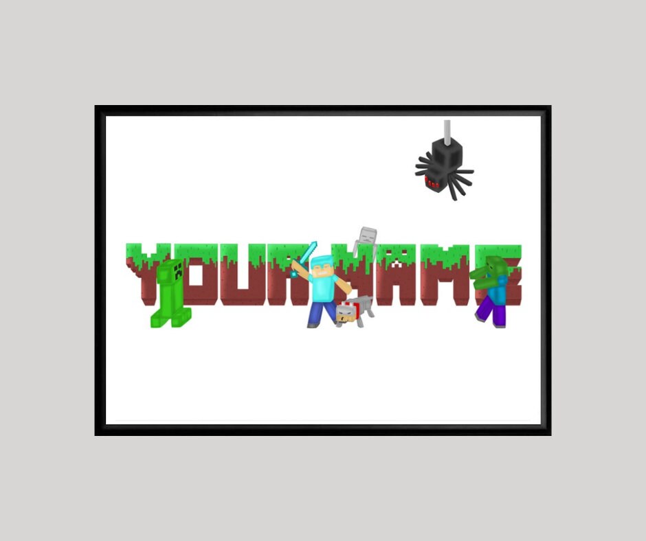 Personalised Minecraft Themed Framed Picture, A4 Wall Decor, Customised ...