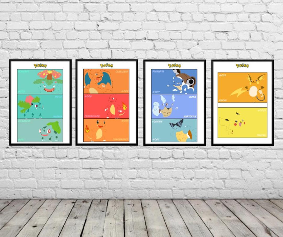 Pokemon Evolutions Style Theme Framed Picture, Single Frame, Set of 4 ...