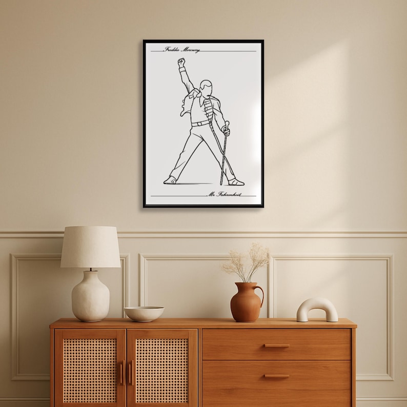 Freddie Mercury, Line Art Print, Celebrity Print, Singer Gifts ...
