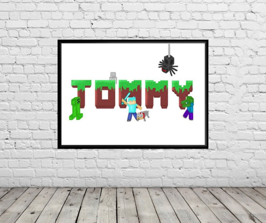 Personalised Minecraft Themed Framed Picture, A4 Wall Decor, Customised ...