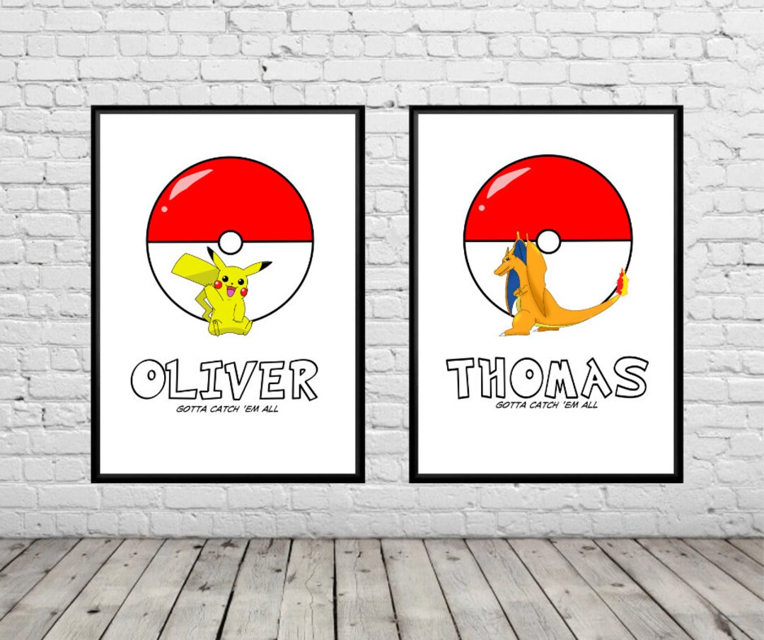 Personalised Pokemon Theme Framed Picture With Pokeball , A4 Wall Decor ...