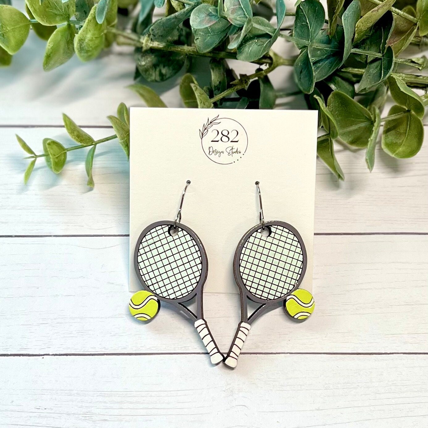 Tennis Earrings, Hand Painted Wood Earrings, Tennis Racket Earrings ...