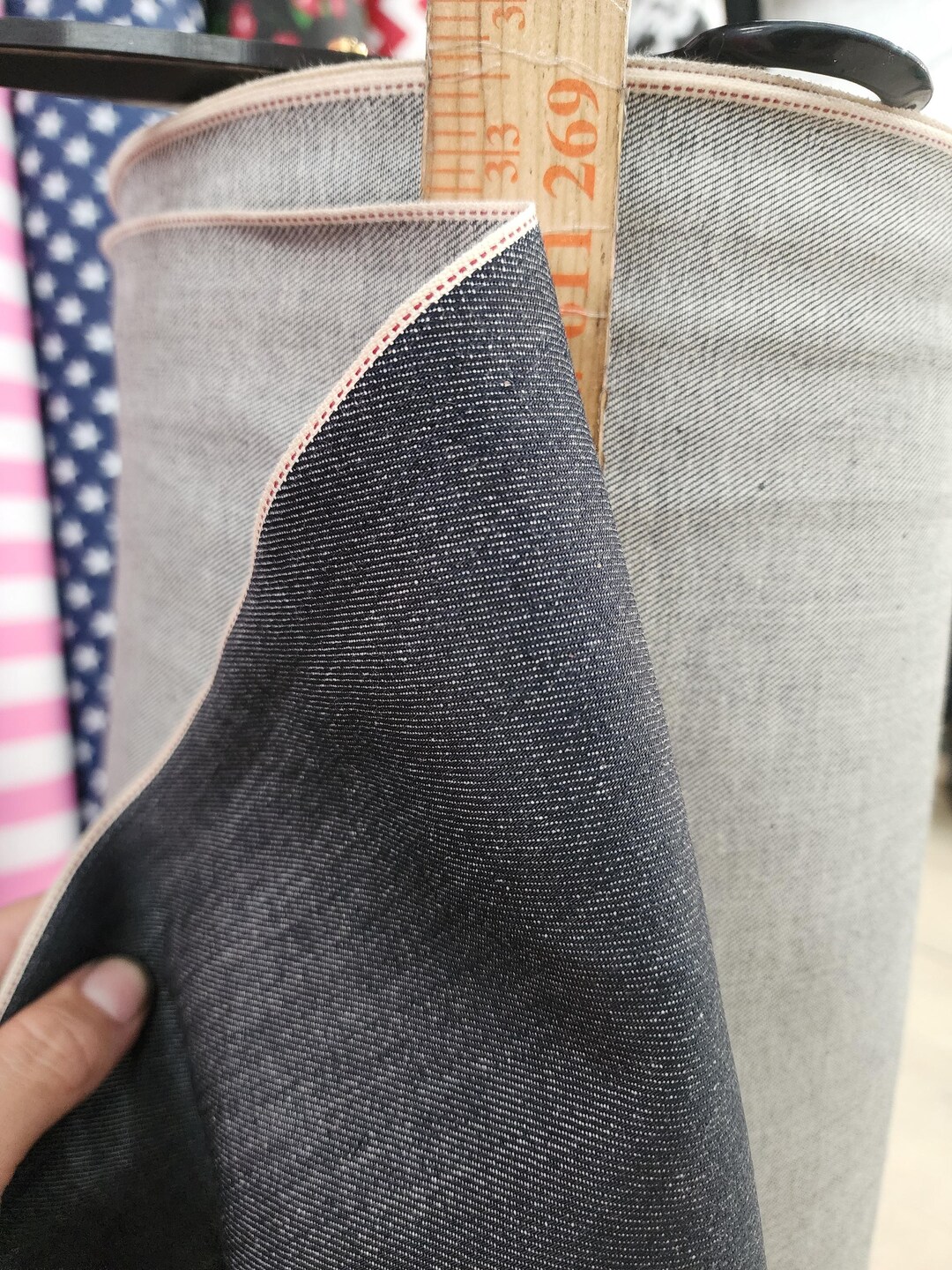 AD Fabric Cotton Denim Selvedge Indigo Dark Blue Stretch, 33" Wide ...