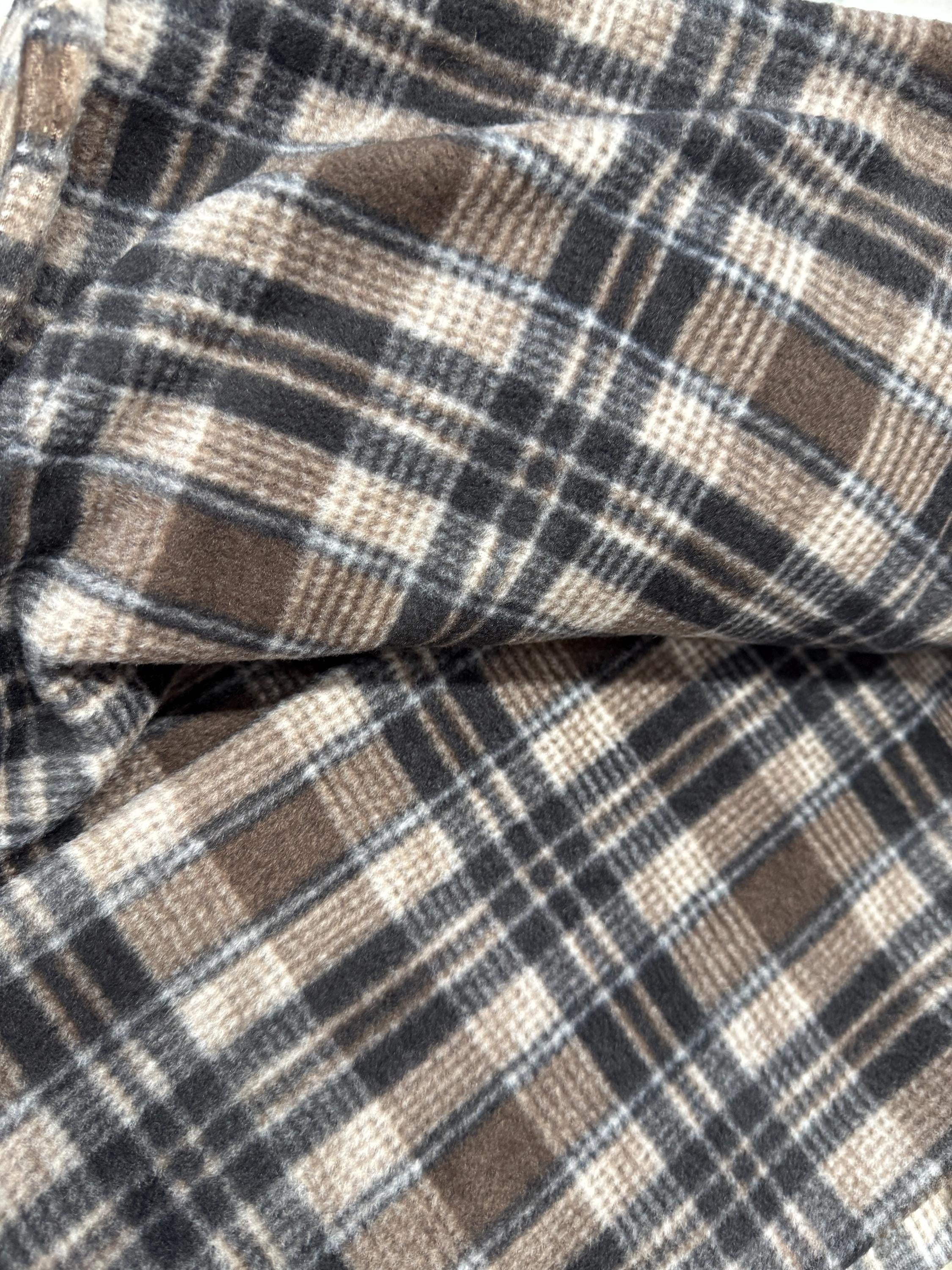 Fleece Fabric Checks Checkered Squares Print Brown Fleece Polar by the ...
