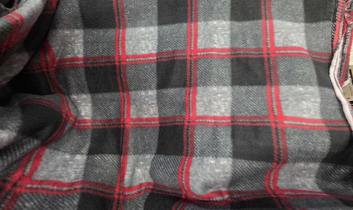 Fleece Fabric Checks Checkered Squares Print Charcoal/red Fleece Polar ...