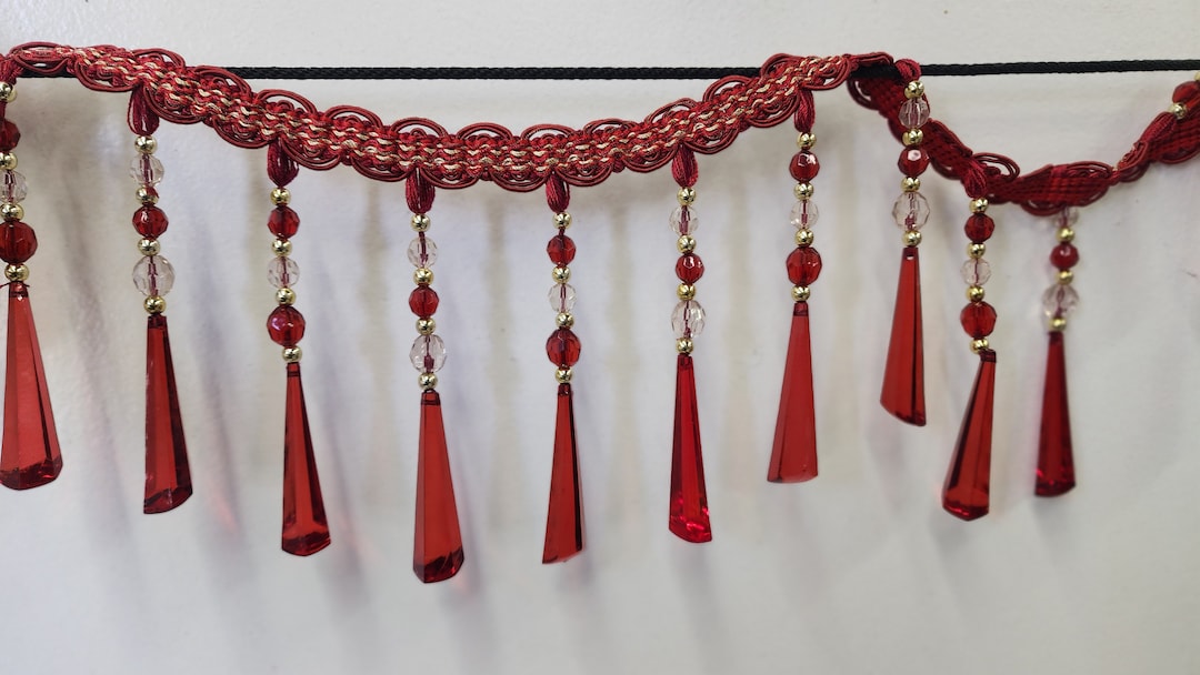 Braided Hanging Beads, Color Red, Tassel Trim Fringe Fabric Ribbon ...