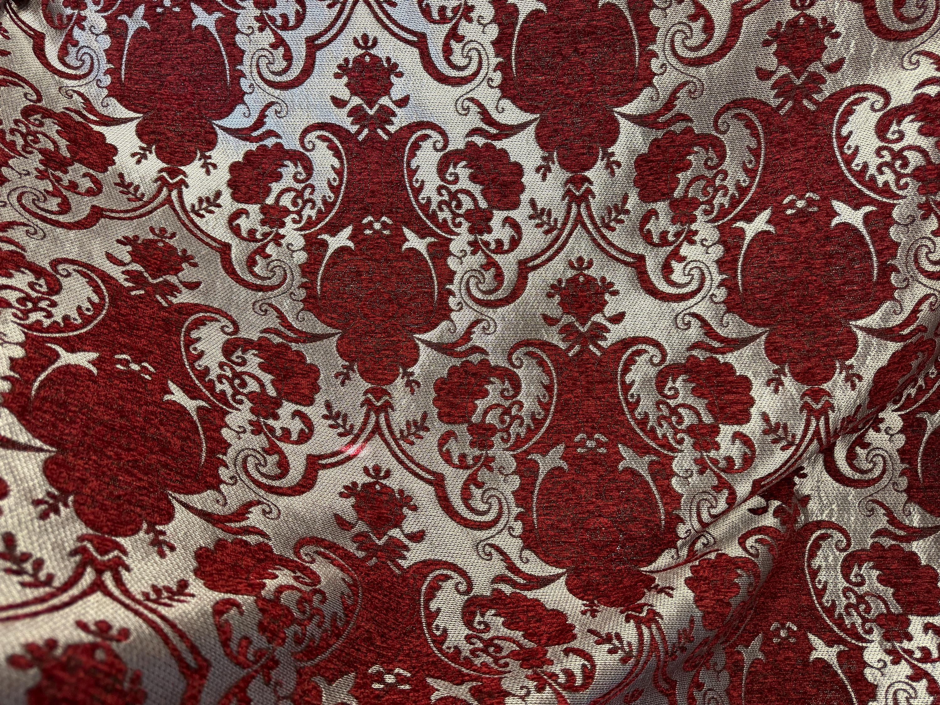 Chenille BAROQUE UPHOLSTERY Fabric Jacquard Damask, 58" Wide ,color Red ...